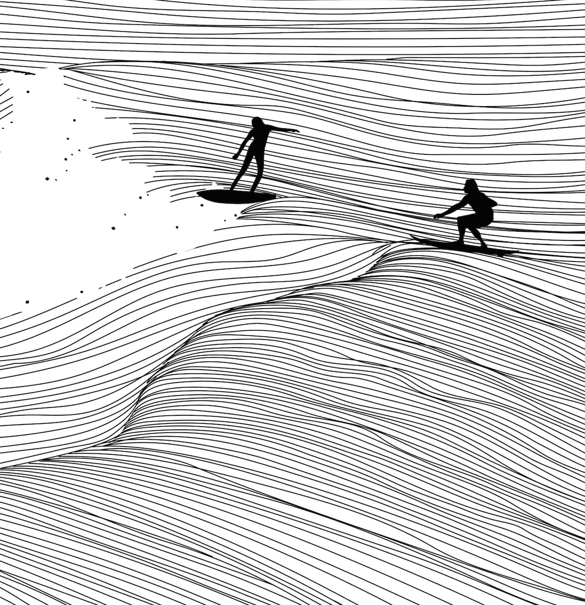 Waves Line Art Waves Line Minimal Waves Line Print Surfing - Etsy