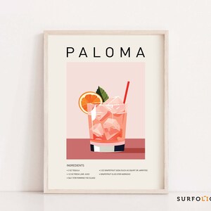 Paloma Poster Cocktail Wall Art Paloma Print Classic Cocktails Paloma ...