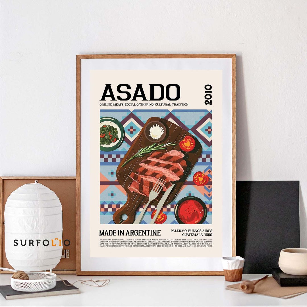 Argentine Asado Food Art Asado Food Lover Retro Print Argentine Cuisine ...