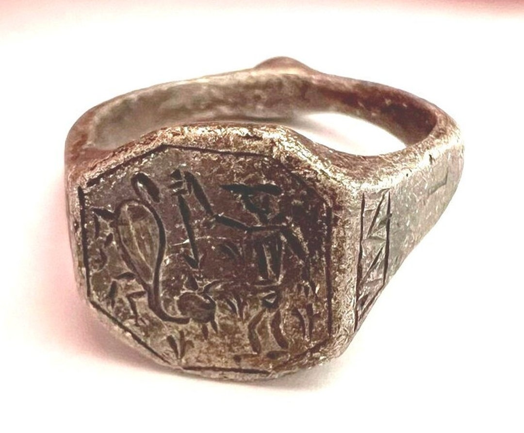 Ancient Medieval Silver Ring battle With the Dragon / Authentic Ancient ...