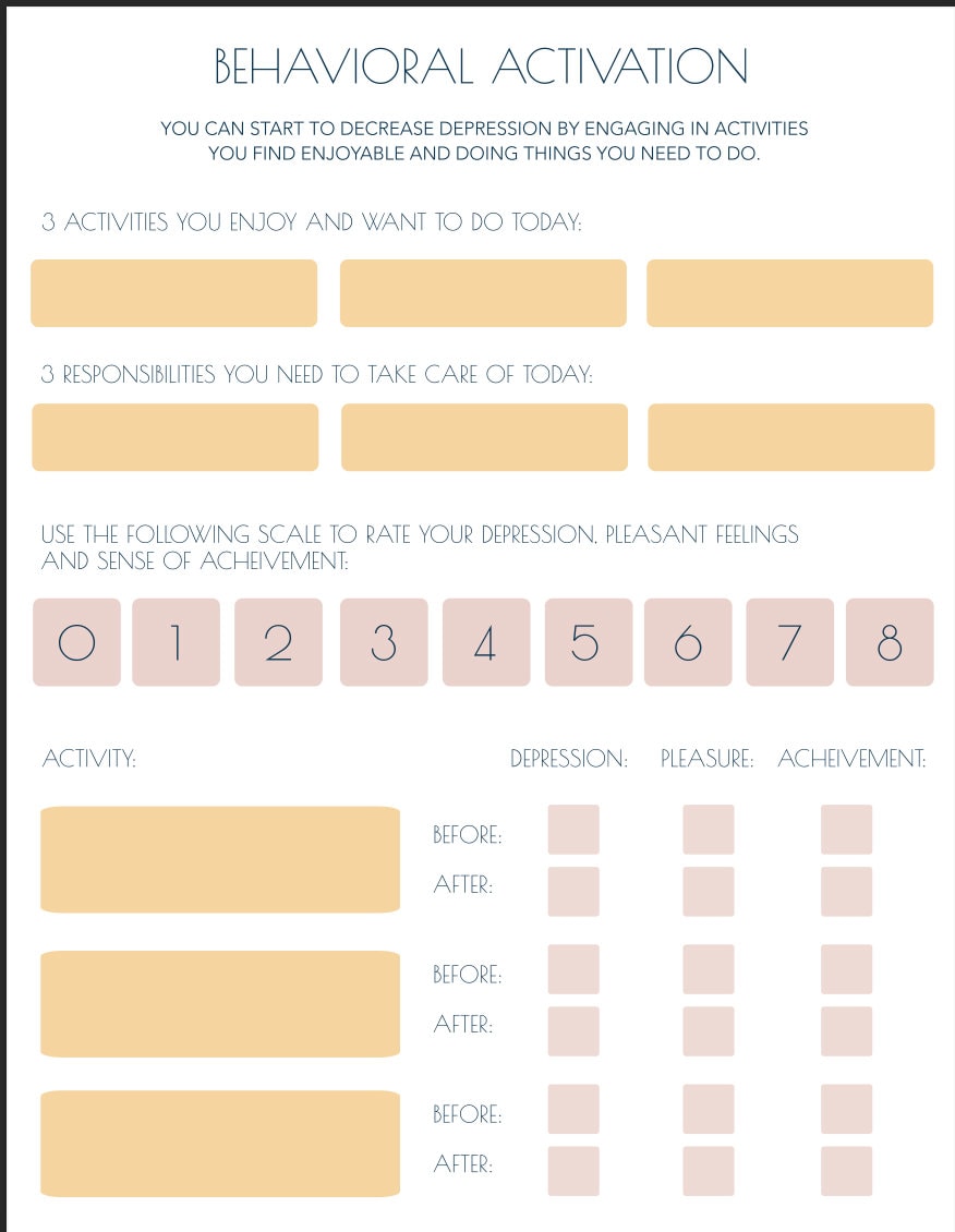 Behavioral Activation Worksheet - Etsy