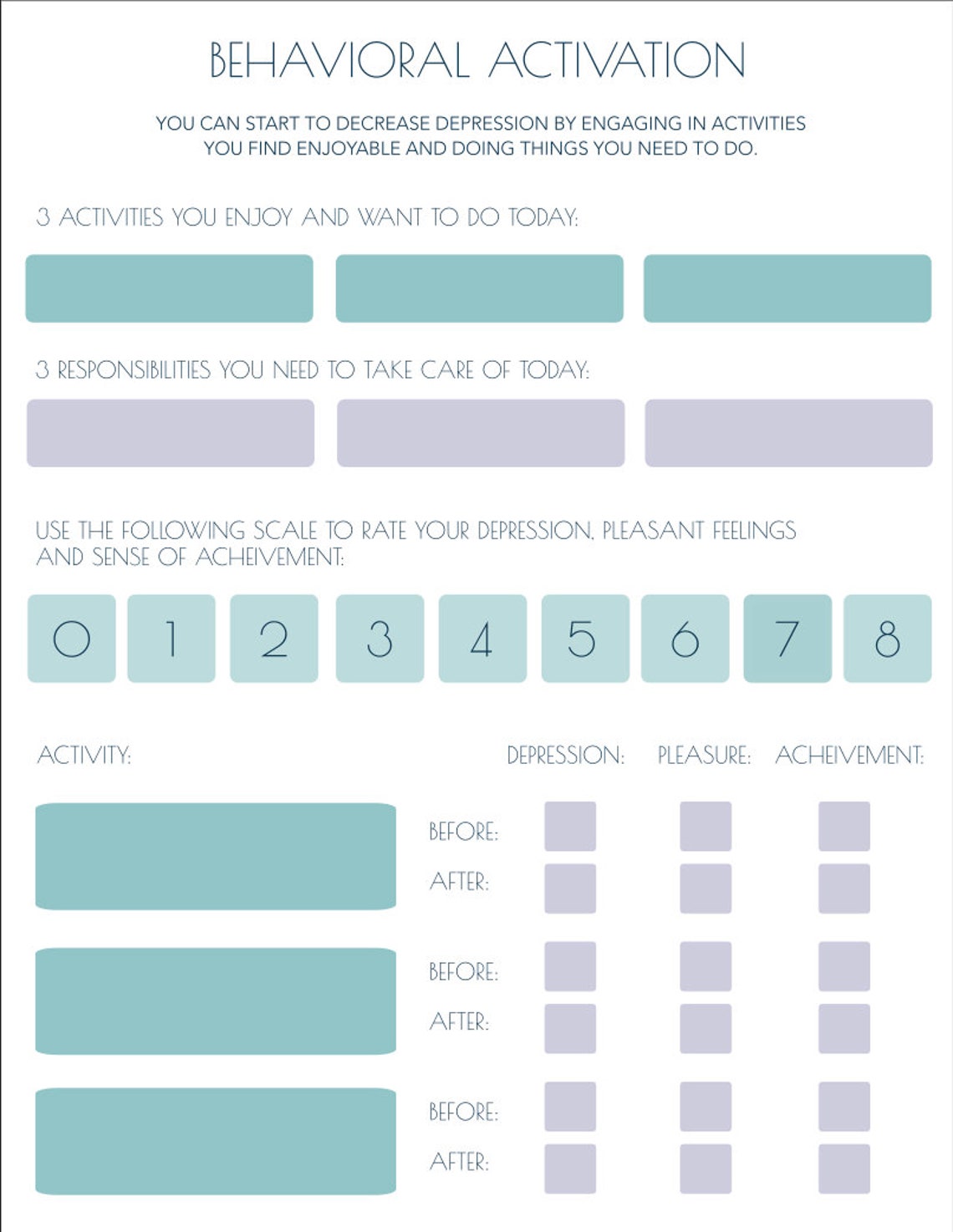 Behavioral Activation Worksheet - Etsy