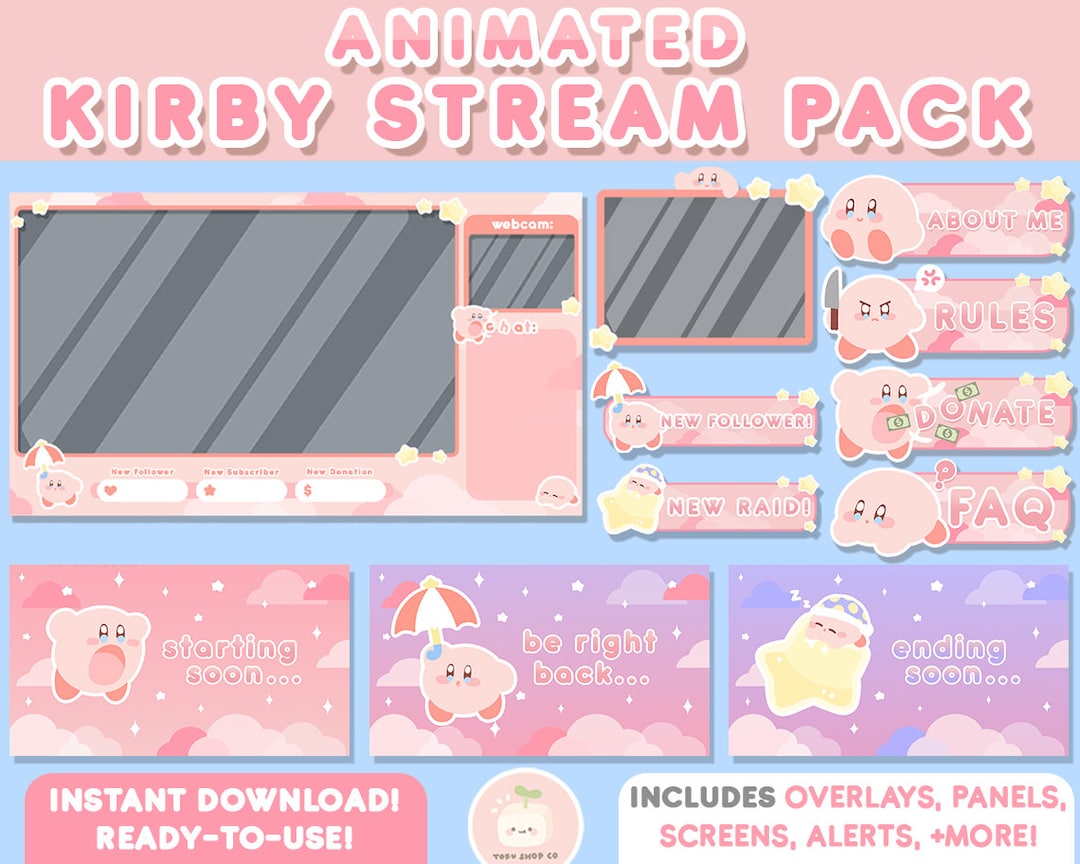 ANIMATED Twitch Cute Kirby Stream Bundle Package | Twitch Overlays ...