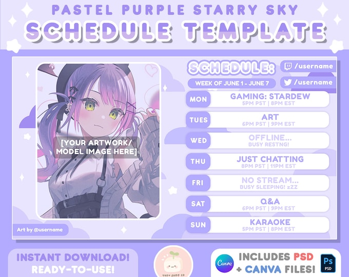 Pink Poyo Starry Sky Cute Twitch Stream Schedule Template | Includes ...