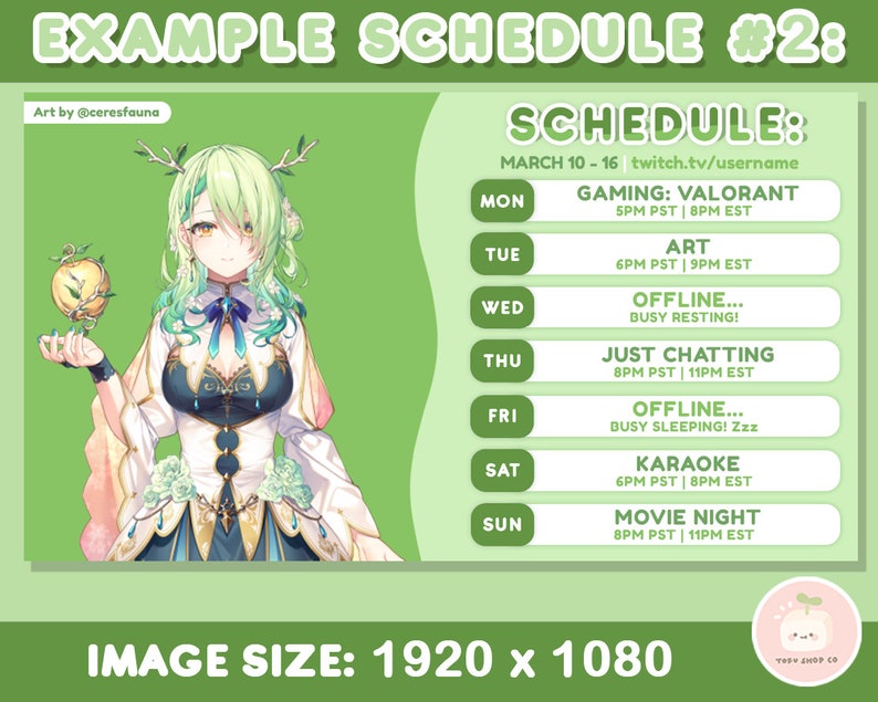 Simple Green Twitch Stream Schedule Weekly Template | Includes PSD ...