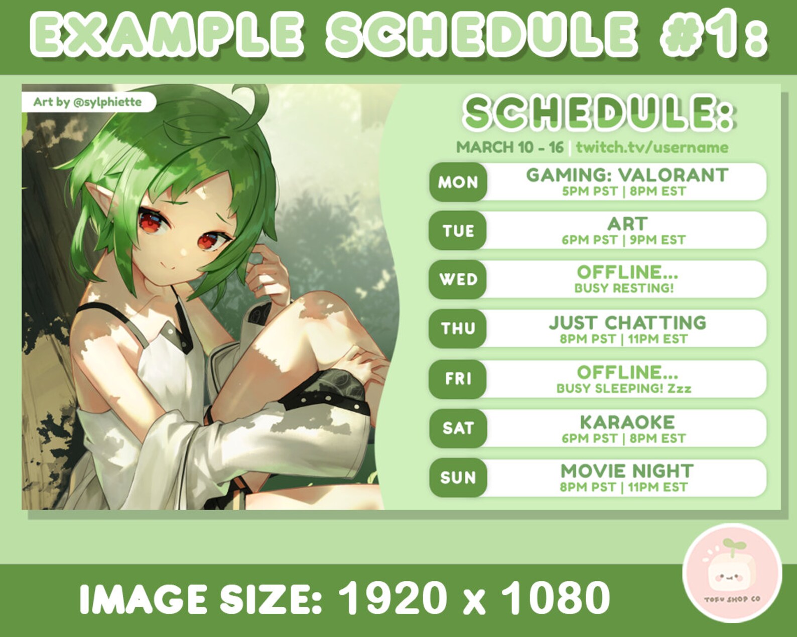 Simple Green Twitch Stream Schedule Weekly Template Includes - Etsy