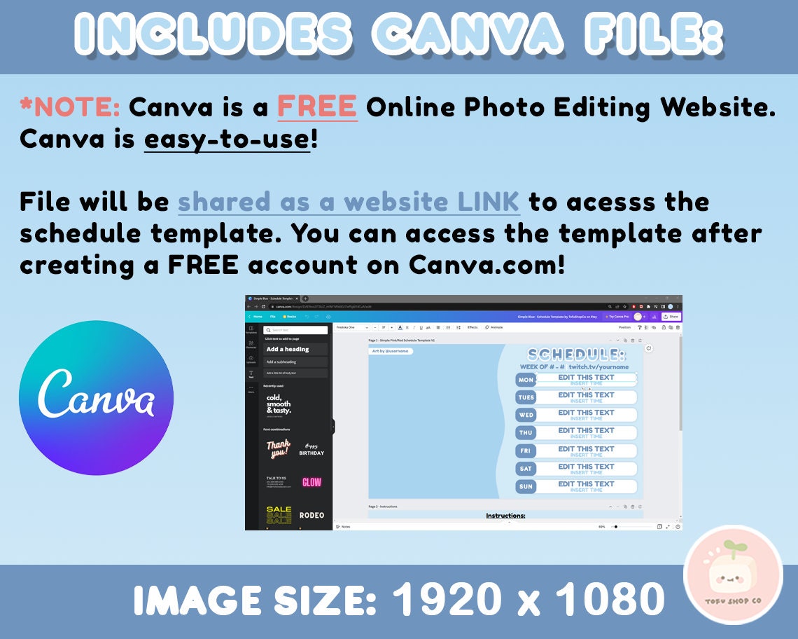 Simple Blue Twitch Stream Schedule Weekly Template Includes - Etsy