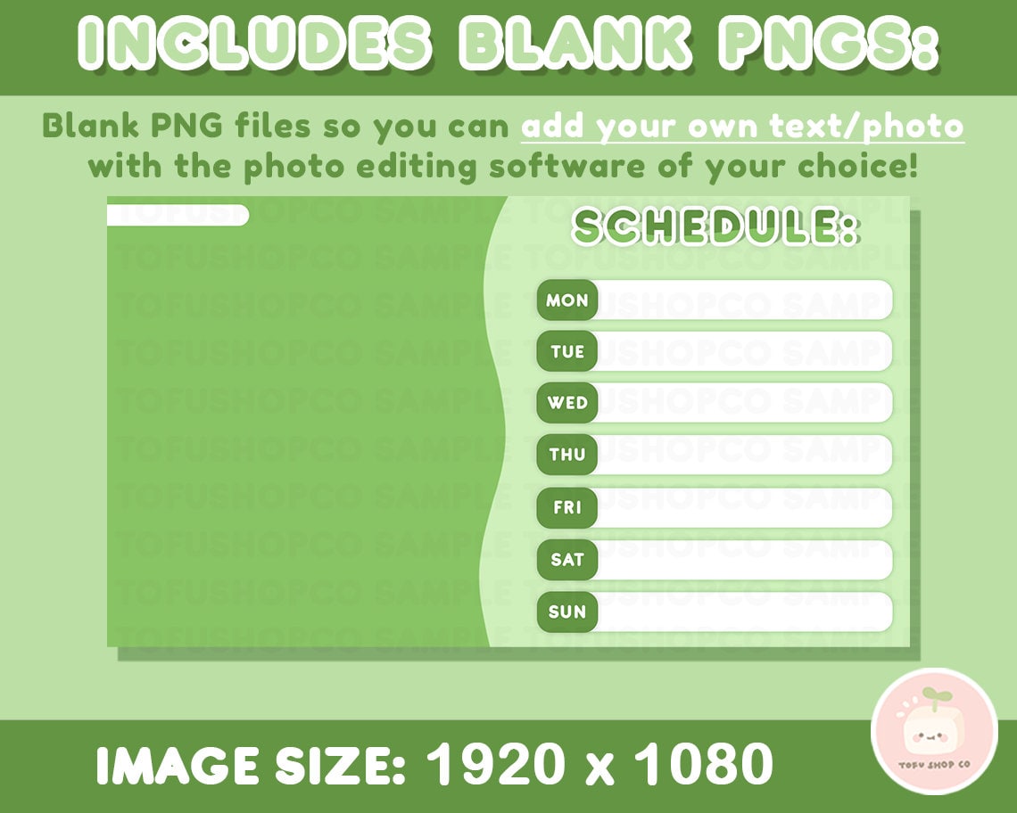 Simple Green Twitch Stream Schedule Weekly Template Includes - Etsy
