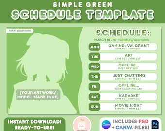 Green Night Sky Twitch Stream Schedule Weekly Template PSD CANVA - Etsy