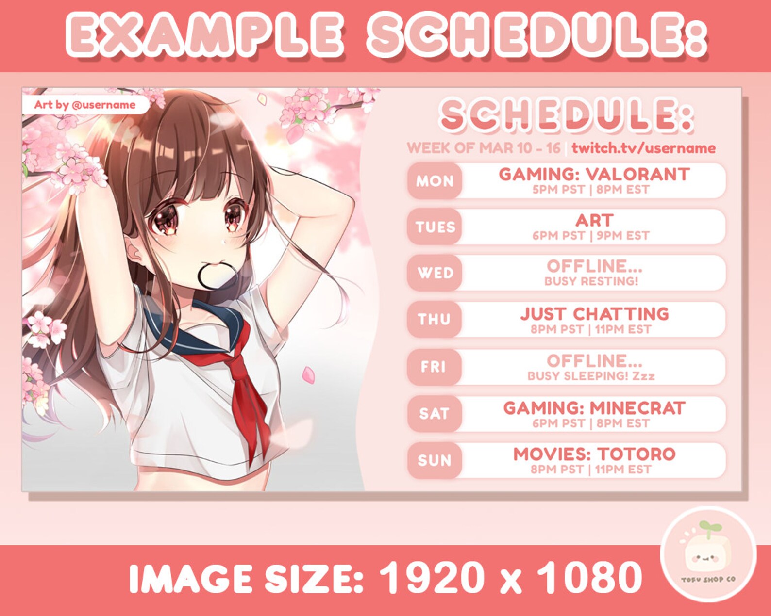 Simple Pink / Red Twitch Stream Schedule Weekly Template | Includes PSD ...