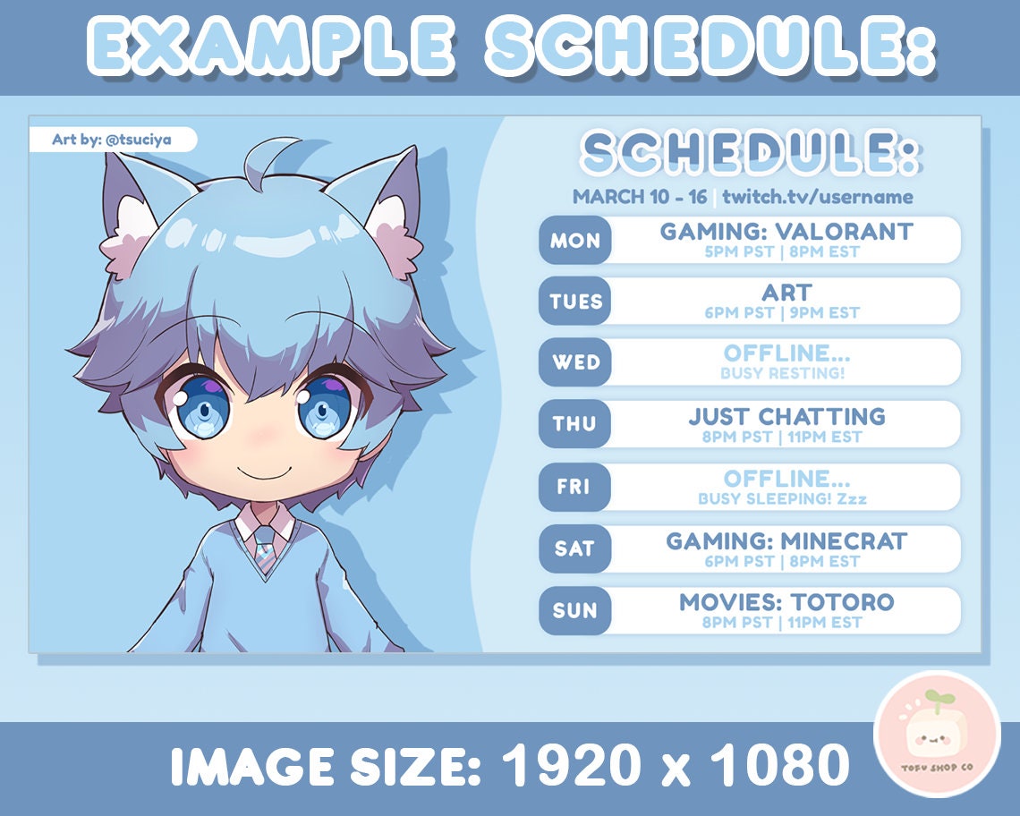 Simple Blue Twitch Stream Schedule Weekly Template | Includes PSD ...