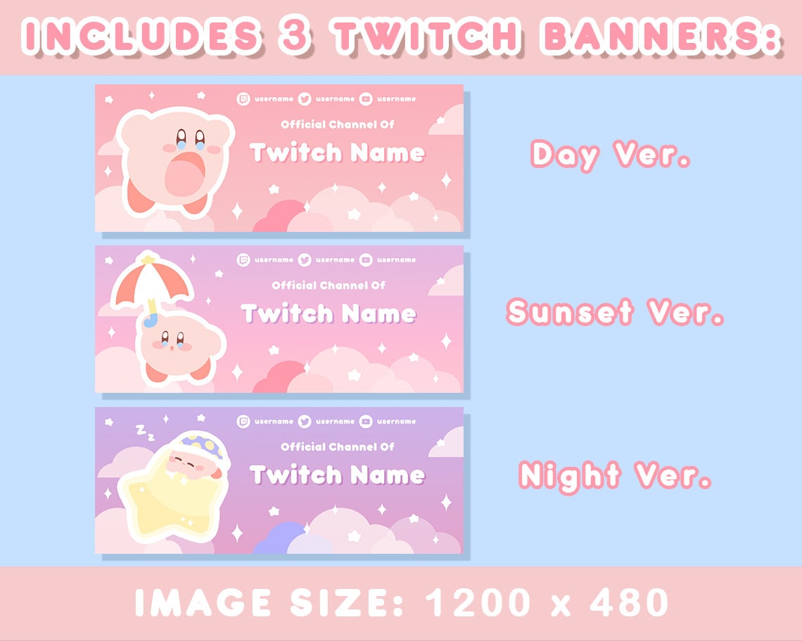 Cute Custom Twitch Banner Template BUNDLE Set of 3 CANVA - Etsy