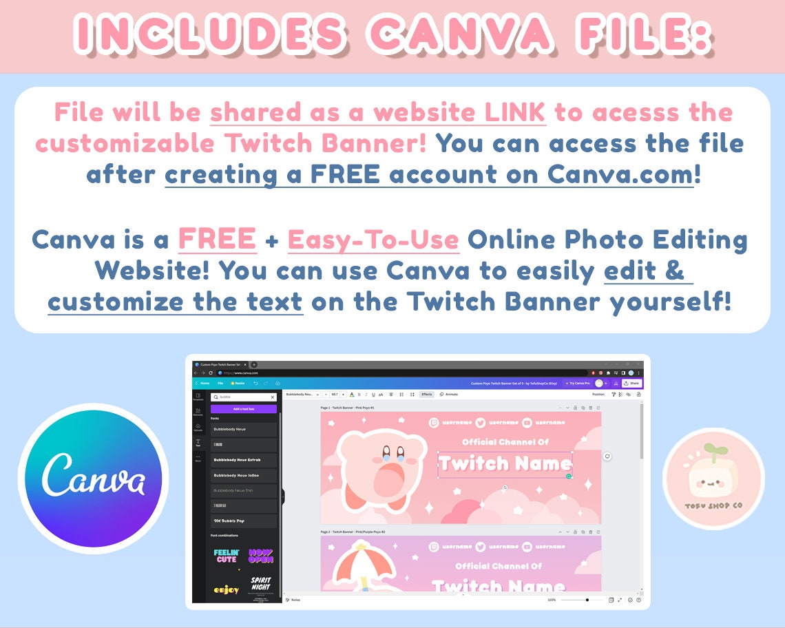Cute Custom Twitch Banner Template BUNDLE Set of 3 | CANVA File ...