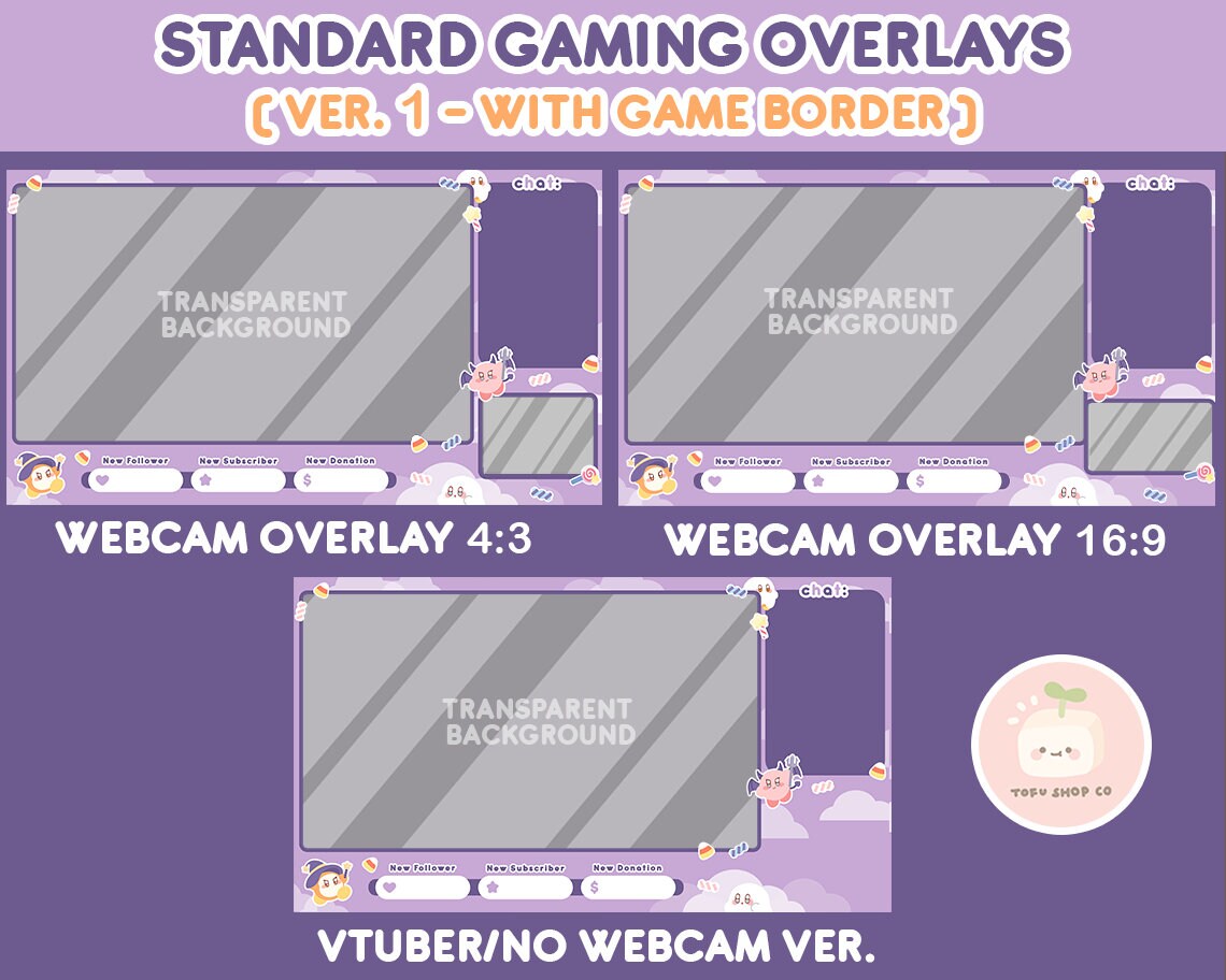 Purple Poyo Cute Halloween Twitch OVERLAY Set | Webcam | Vtuber Overlay ...