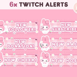 Twitch Cute Pink Bunny Stream Package | Twitch Overlays, Panels, Alerts ...
