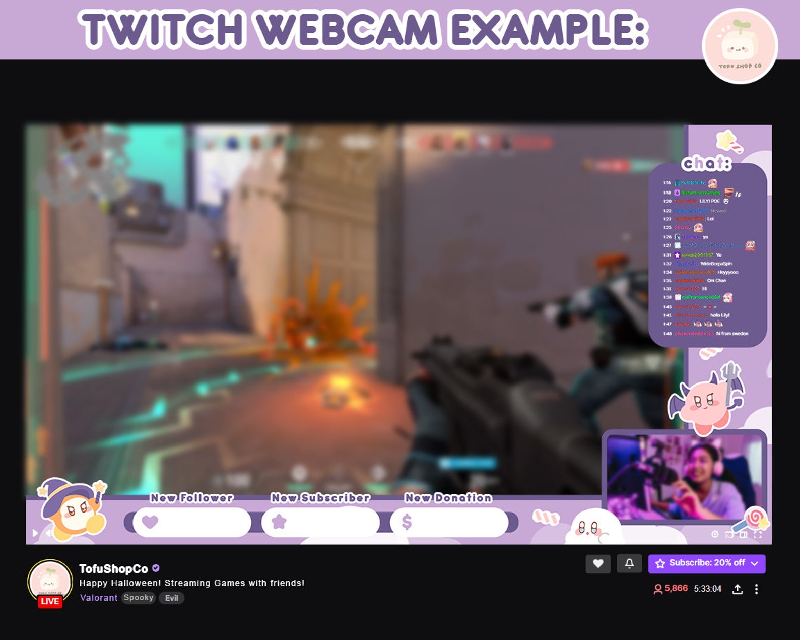 Purple Poyo Cute Halloween Twitch OVERLAY Set | Webcam | Vtuber Overlay ...
