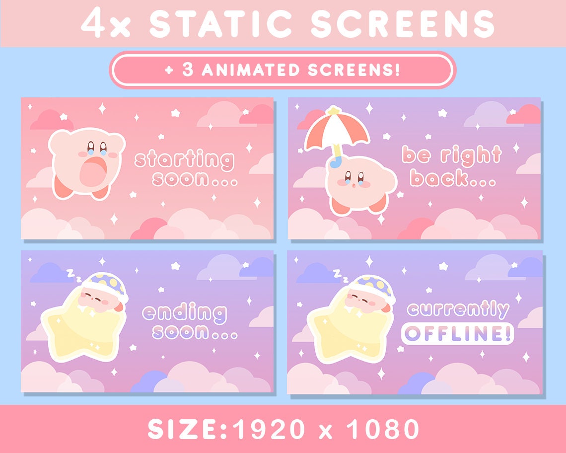 ANIMATED Twitch Cute Kirby Stream Bundle Package Overlays - Etsy
