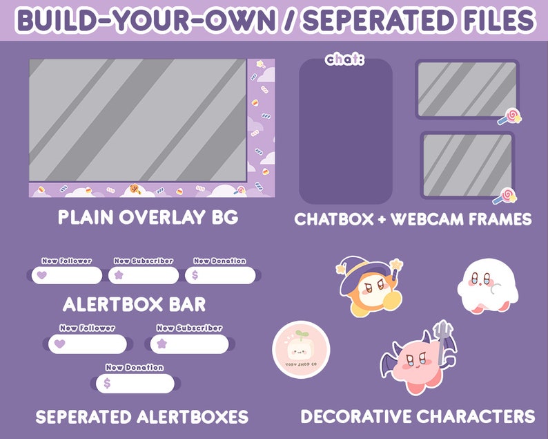 Purple Poyo Cute Halloween Twitch OVERLAY Set Webcam - Etsy