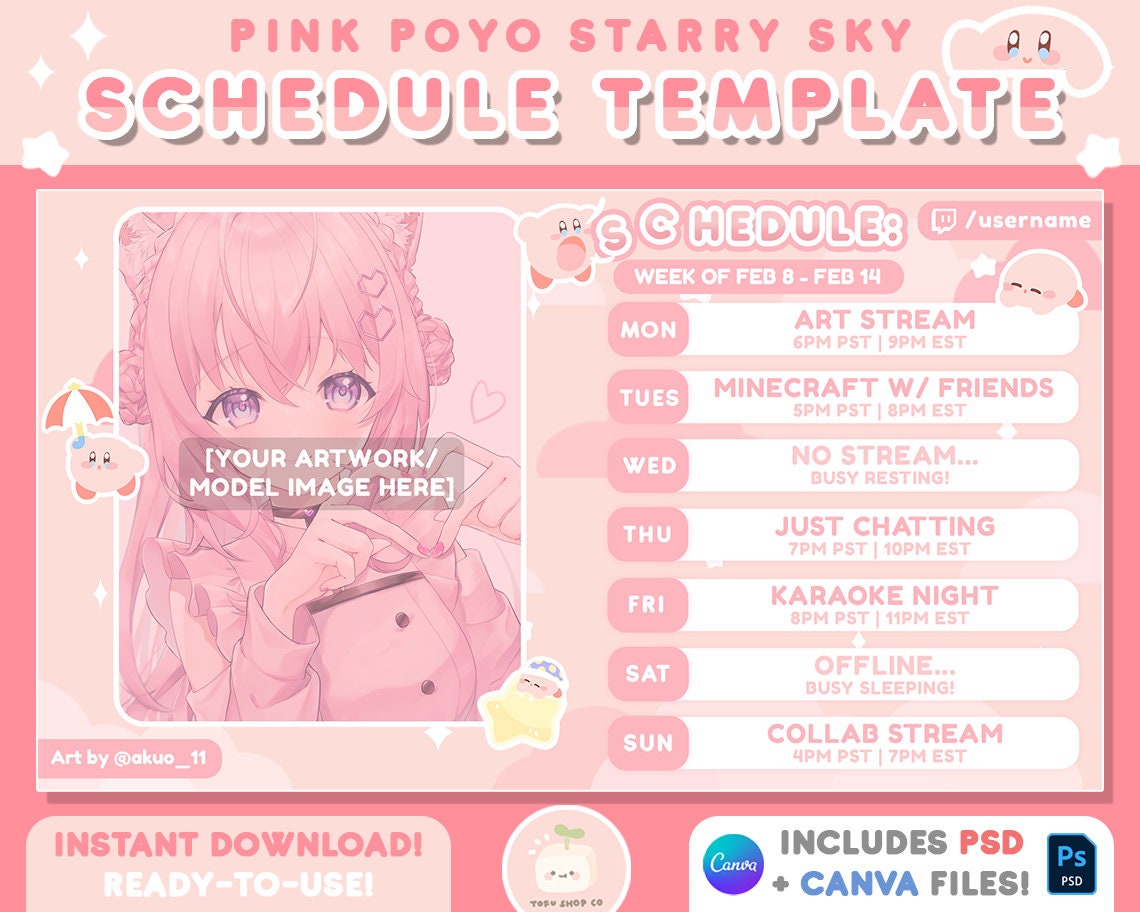 Pink Poyo Starry Sky Cute Twitch Stream Schedule Template - Etsy