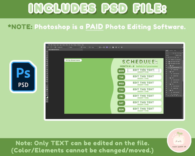 Simple Green Twitch Stream Schedule Weekly Template Includes - Etsy