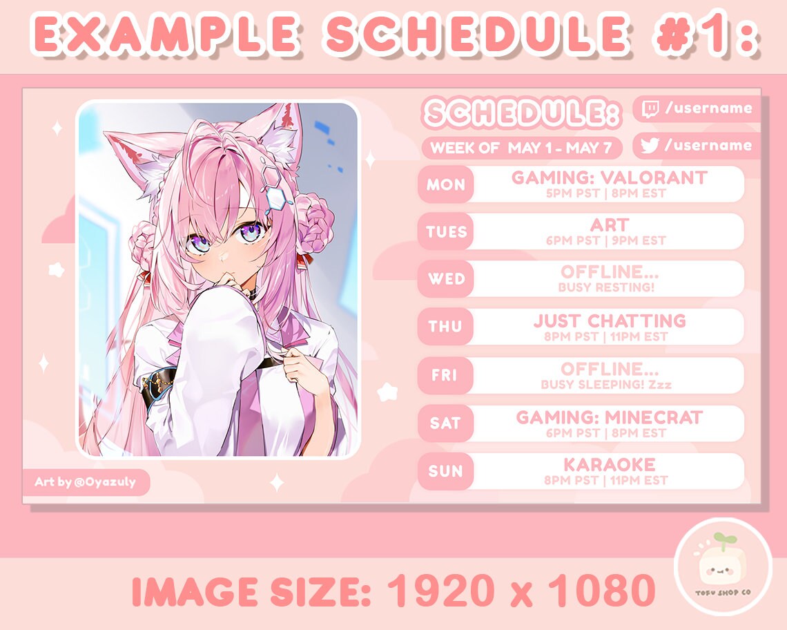 Cute Pink Starry Sky Twitch Stream Schedule Weekly Template | Includes ...