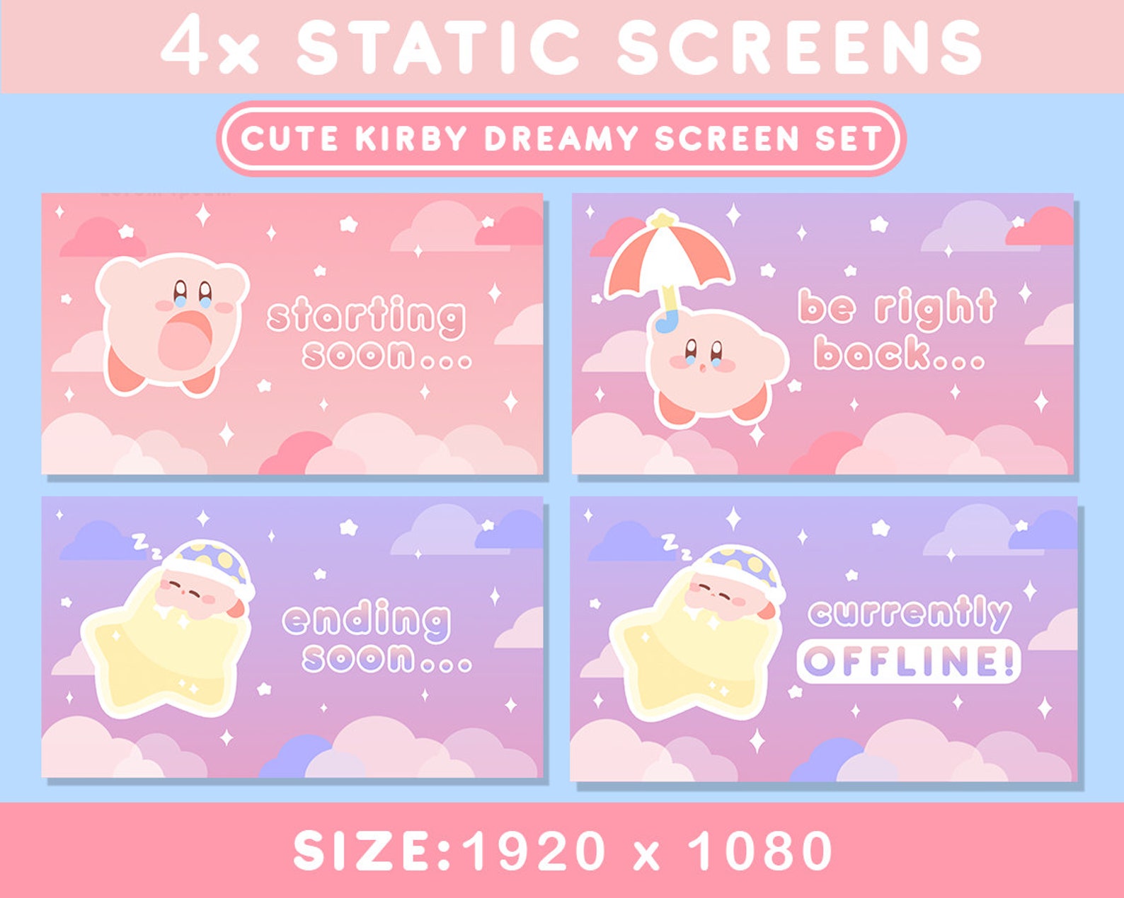 7x ANIMATED Twitch Cute Pink Poyo Stream Screens | Kawaii, Pastel ...