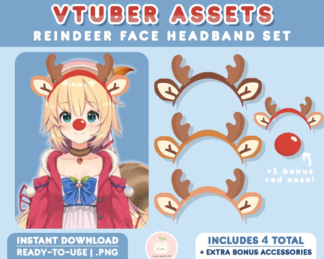 Vtuber Assets Christmas Reindeer Bundle Set of 4 | PNG File | Cute Face ...