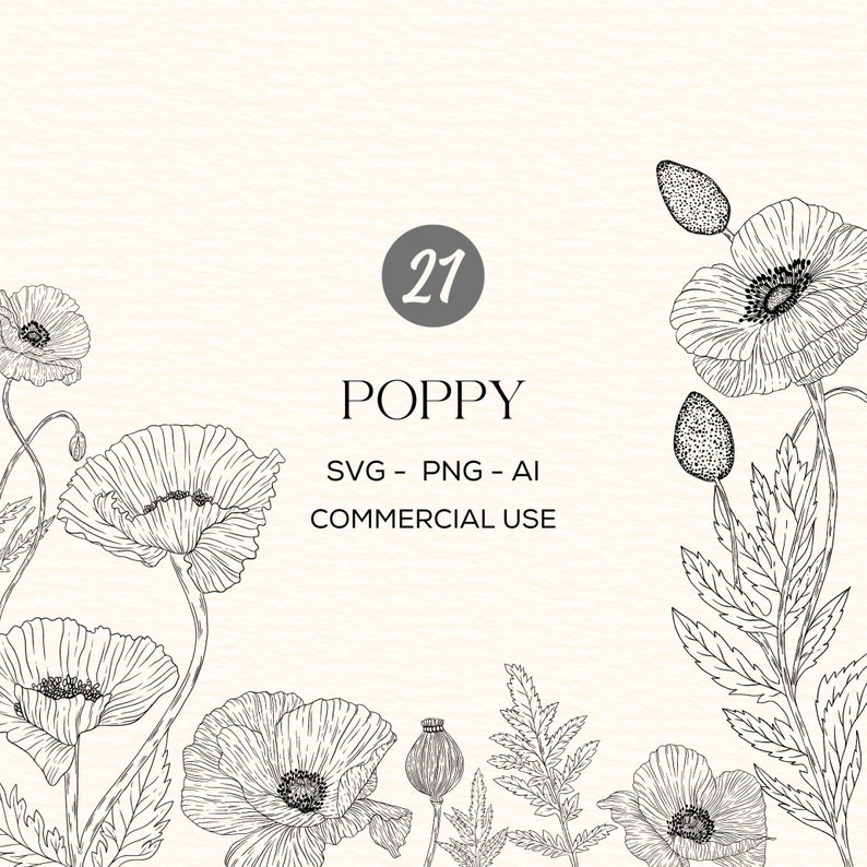 Poppy Line Art Poppy Svg Poppy Png Botanical Line Art Floral - Etsy