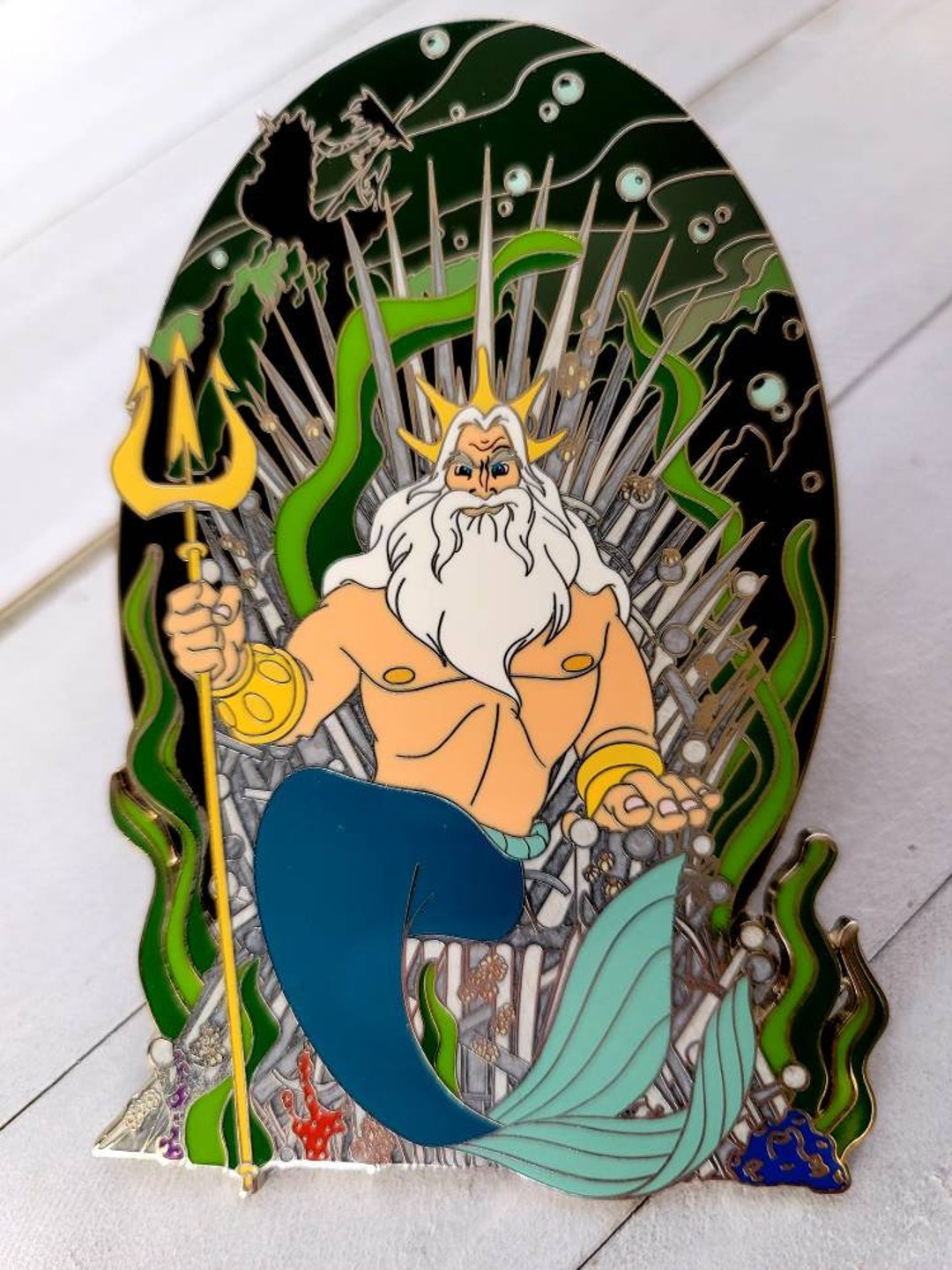 King Triton Jumbo Pin Sitting on the Iron Throne, Disney Fantasy Pin B ...