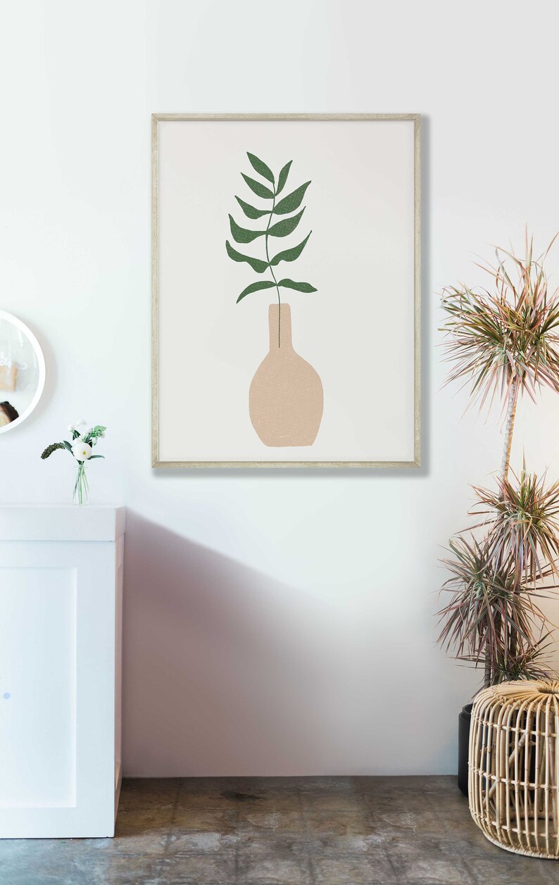 Flower Leaves Boho Wall Print Green Art Digital Download | Etsy