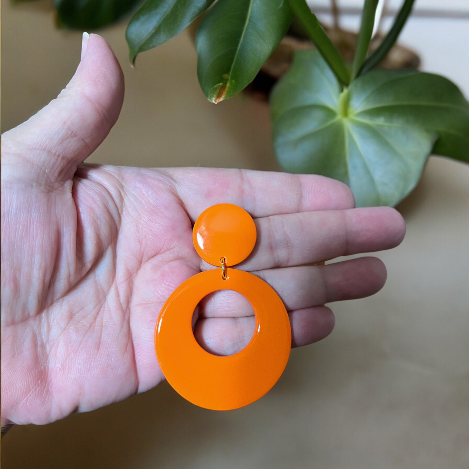 Large Orange Hoop Dangle Earrings Statement, Retro, Gift for Her ...