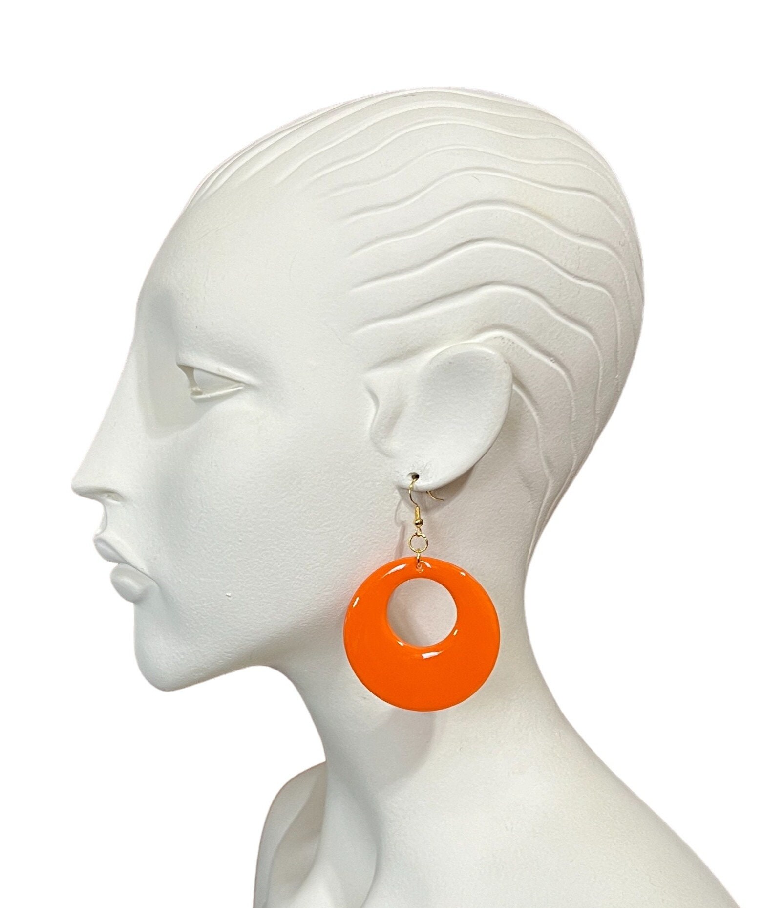Large Orange Hoop Dangle Earrings Statement, Retro, Gift for Her ...