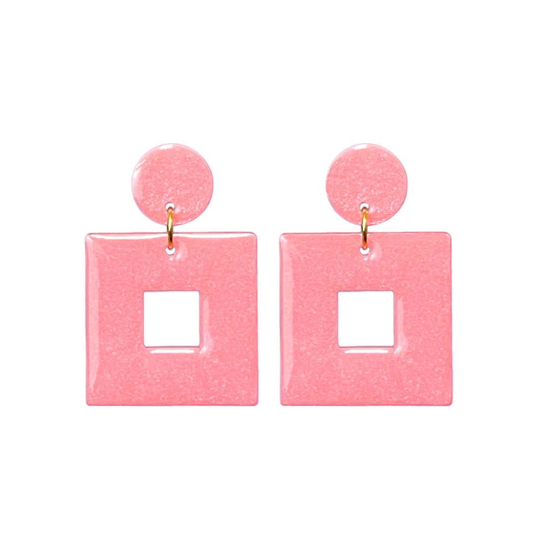 Large Soft Pink Square Dangle Earrings - Etsy