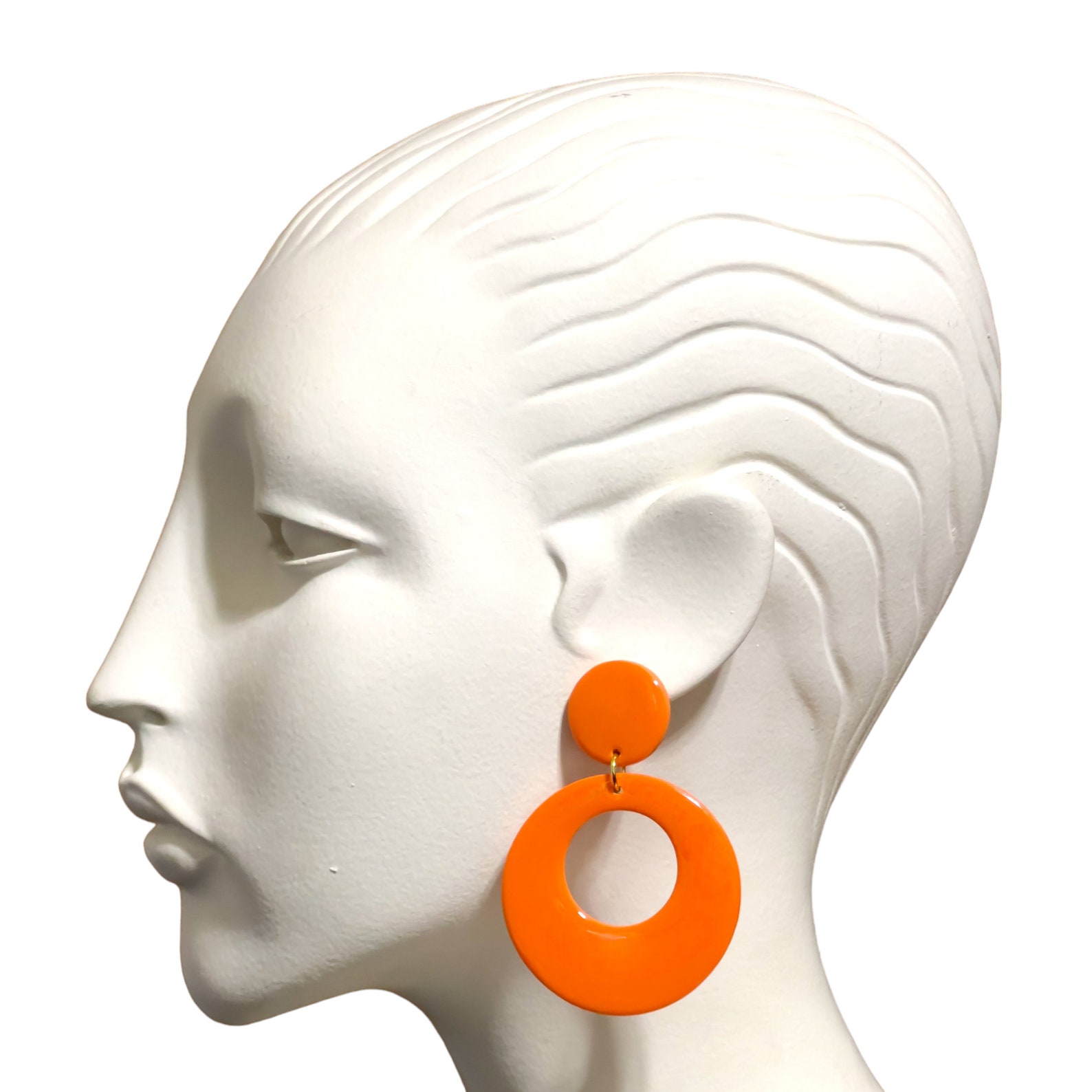 Large Orange Hoop Dangle Earrings Statement, Retro, Gift for Her ...