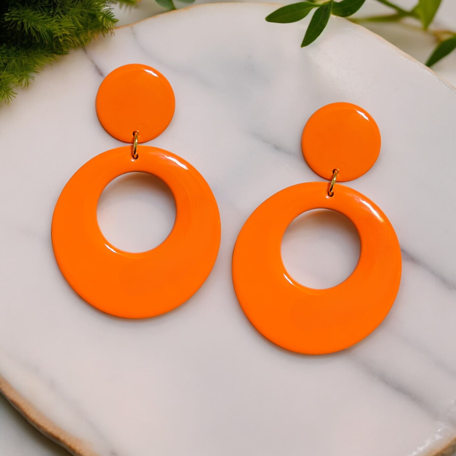 Large Orange Hoop Dangle Earrings Statement, Retro, Gift for Her ...