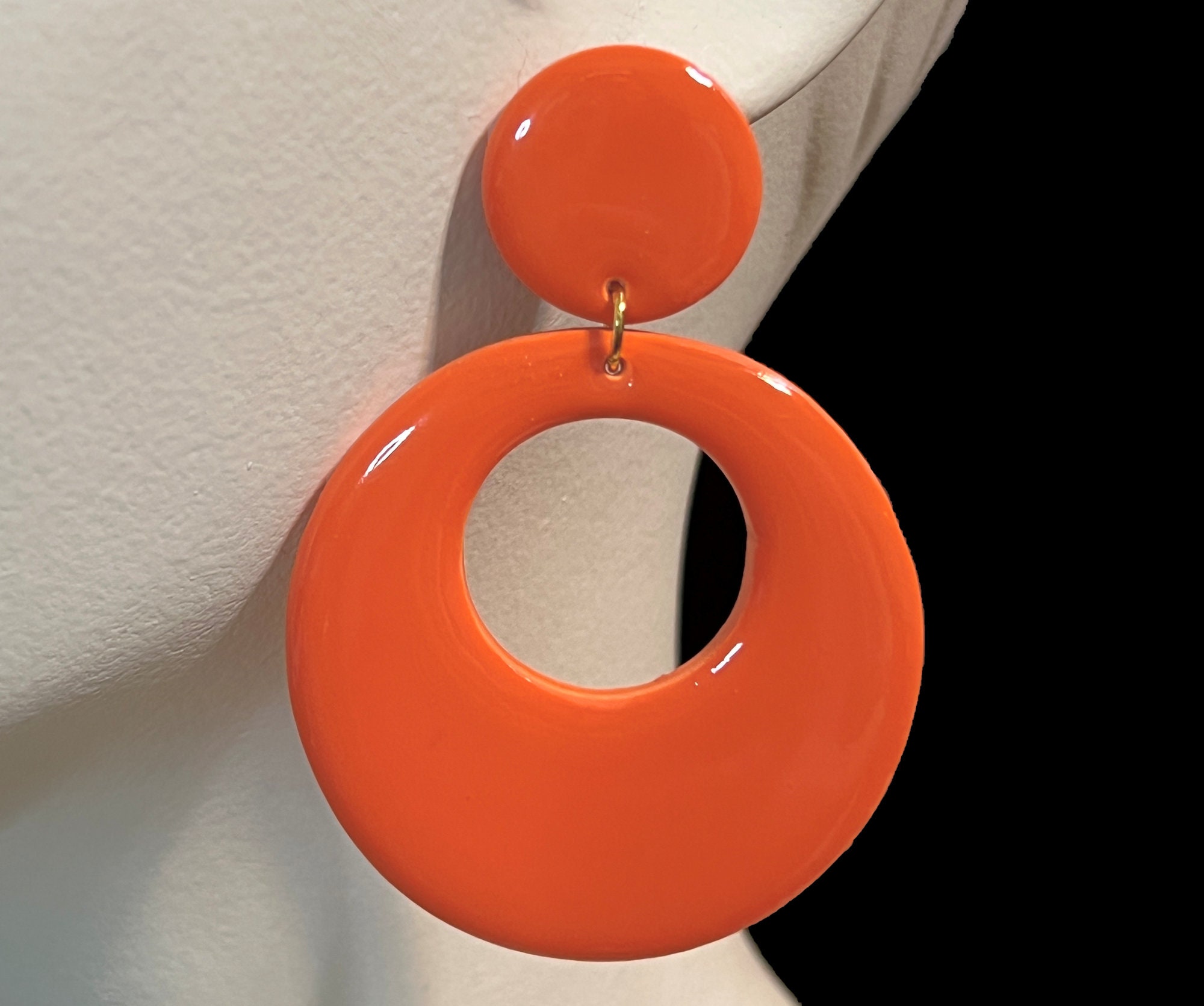 Large Orange Hoop Dangle Earrings Statement, Retro, Gift for Her ...