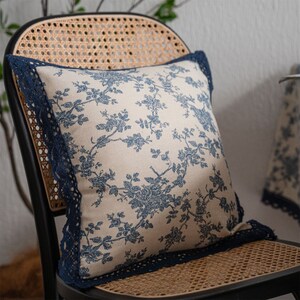 Washable Blue Rose Flowers Vines Print Nature Beige Linen Cotton ...