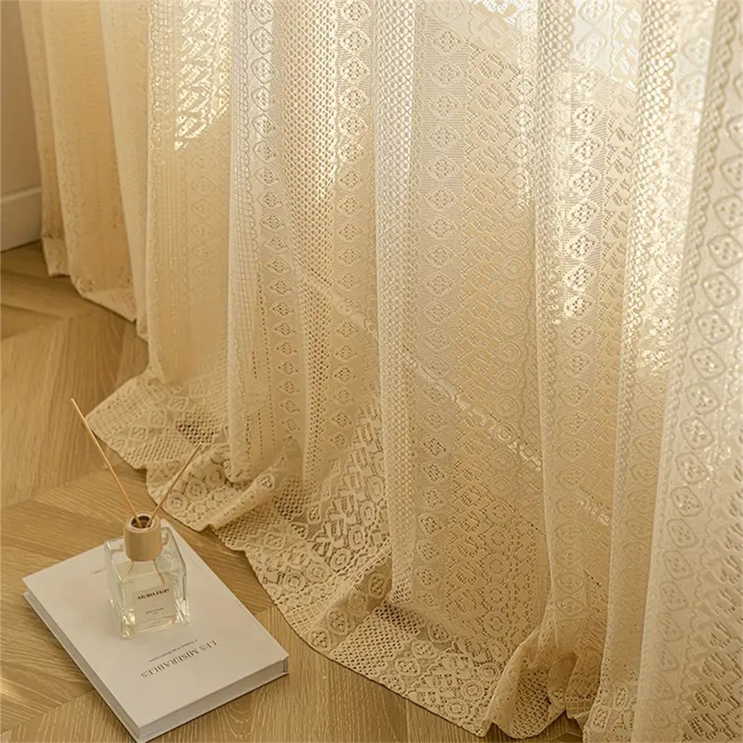 Bohemian Cream Lace Crochet Sheer Curtain: Linen Cotton Blend - Etsy