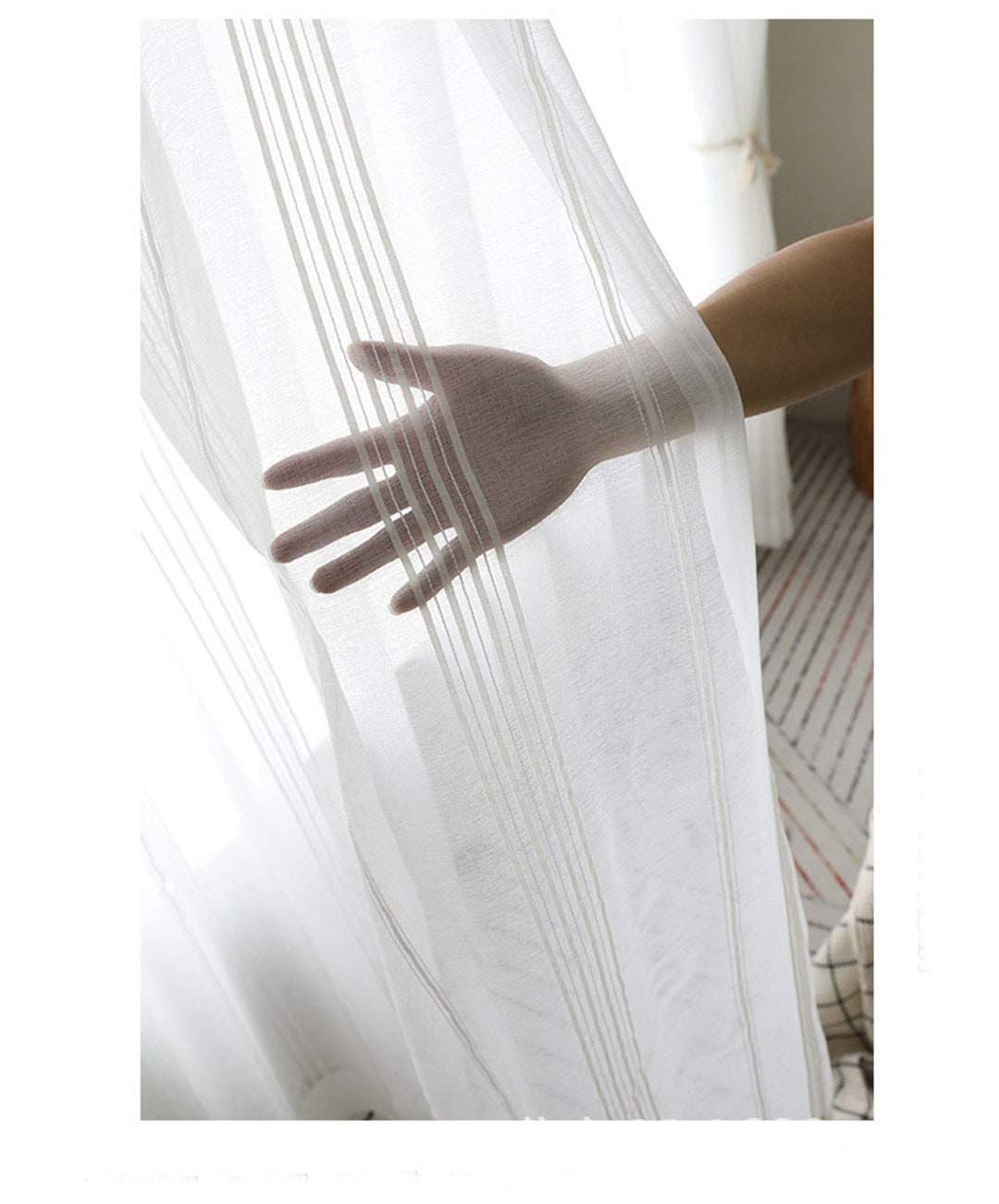 Nature White Cotton Linen Sheer Curtain Stripes Fabric ,linen Sheer ...