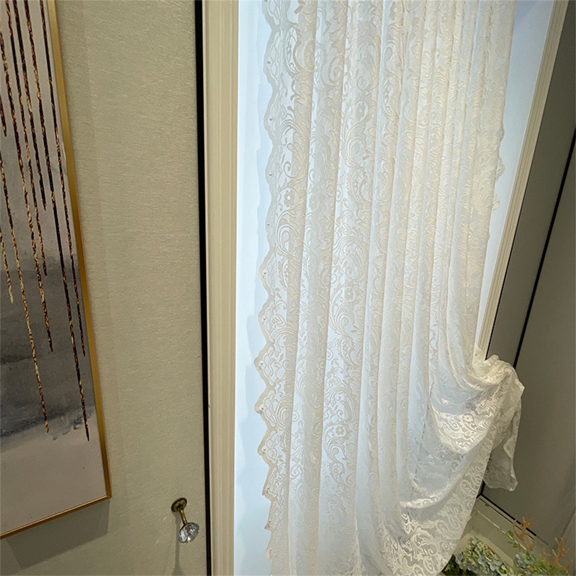 White Sheer Curtain: Phoenix Tail Jacquard, Beaded Wave Edge - Etsy