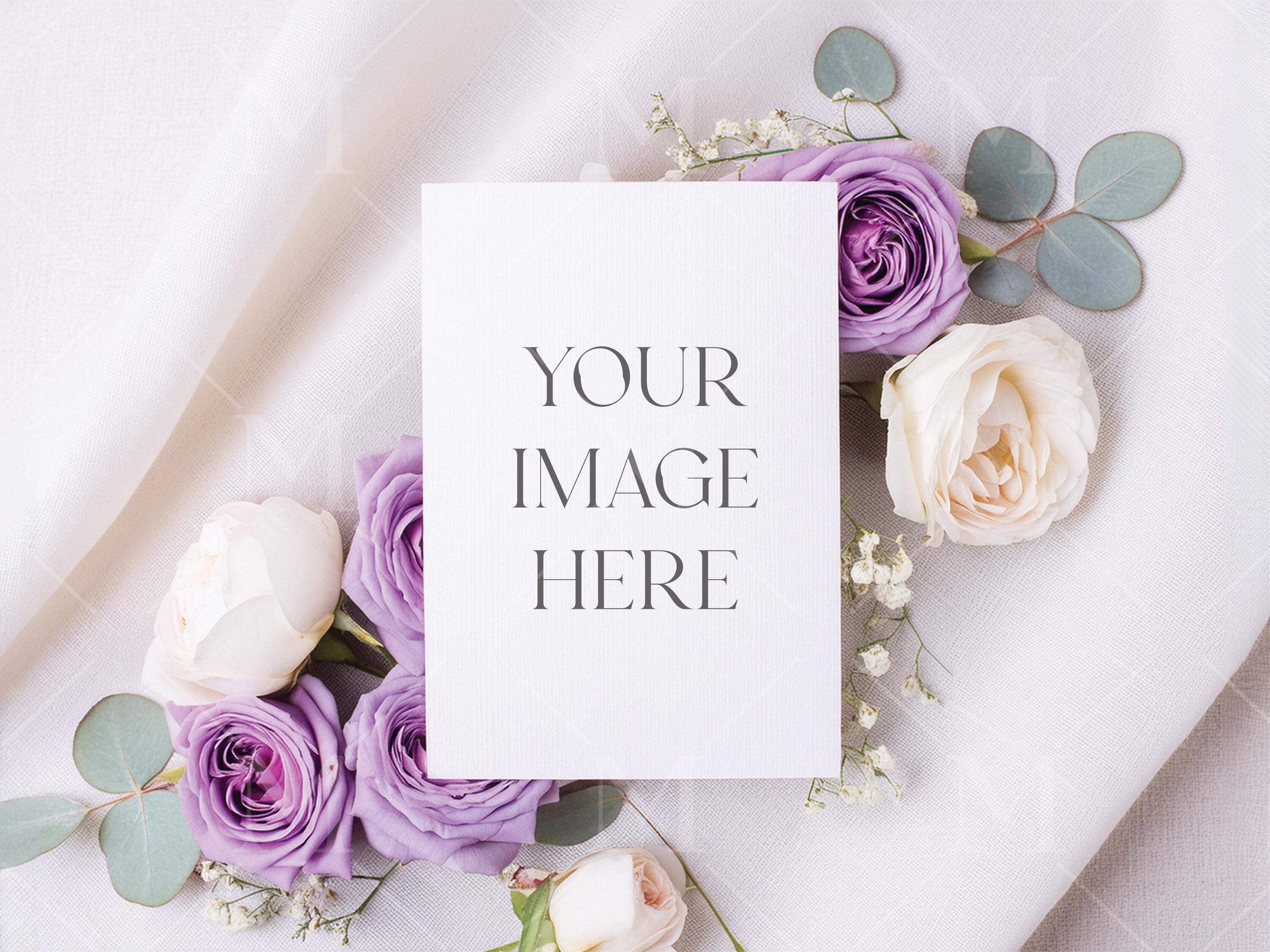 Purple Roses Invitation Mockup, Linen, Instant Download, Flat Lay, PSD ...