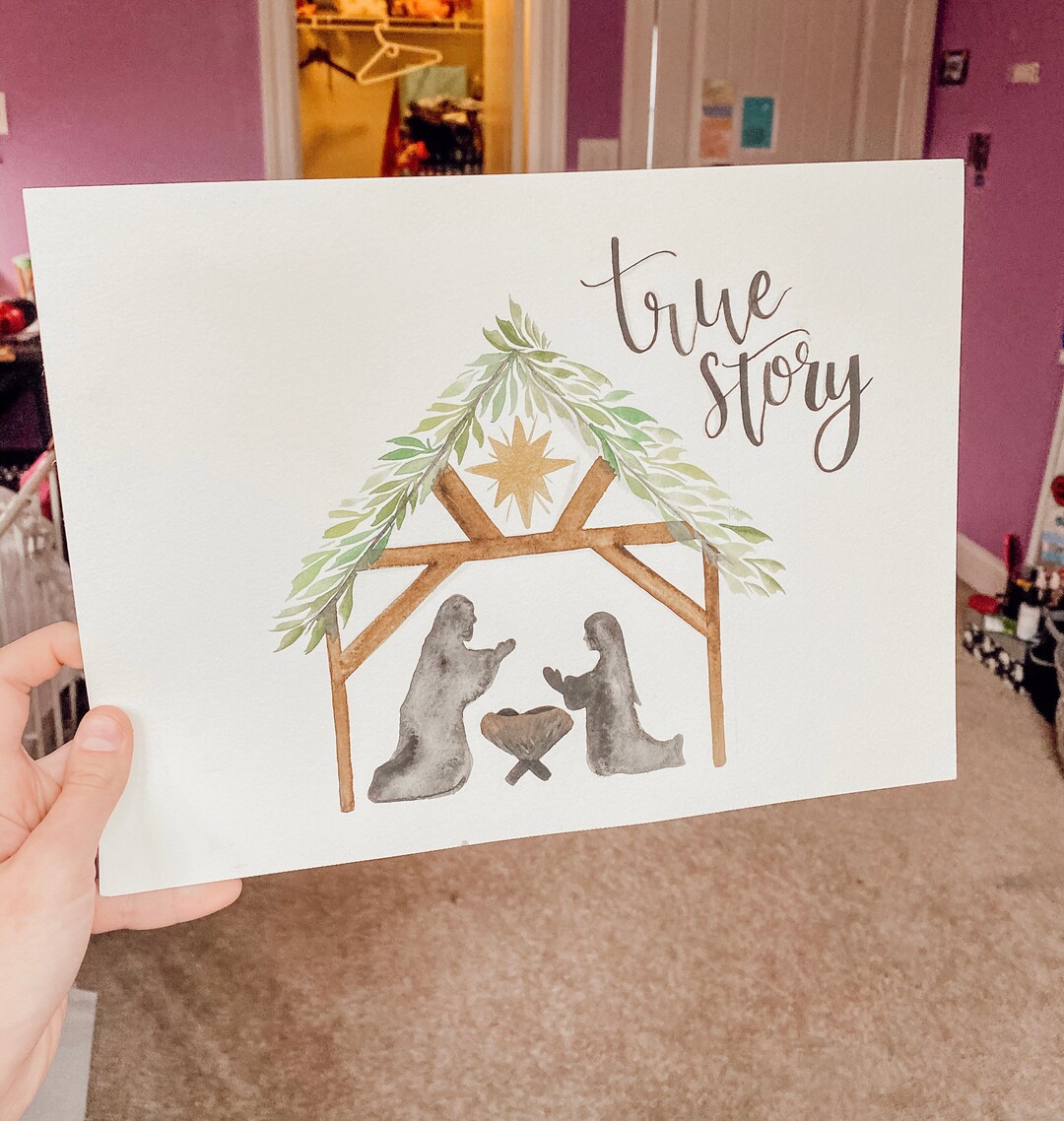 Hand Painted Water Color Nativity Scene true Story - Etsy