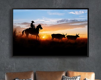 Cowboy Art Sunset - Etsy
