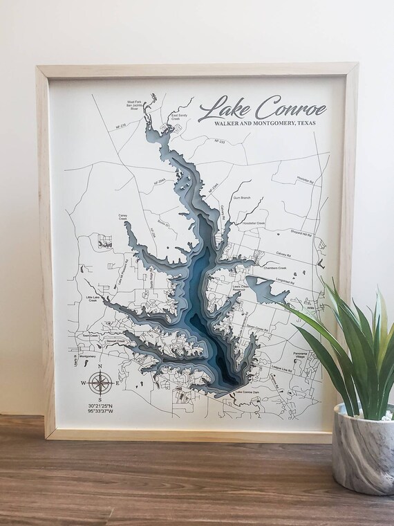 Lake Conroe Texas Layered Map Bathymetric Map 3D Maps | Etsy