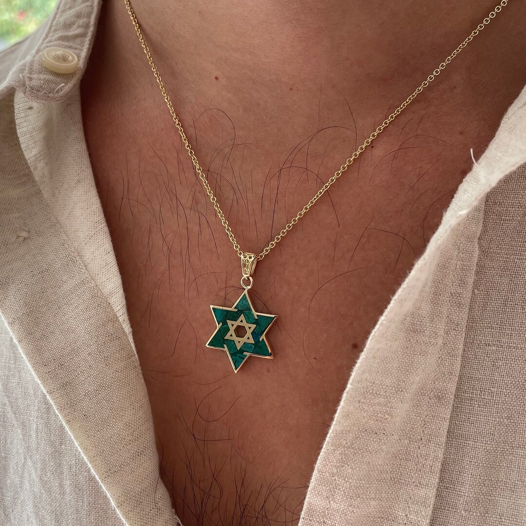14k Gold Star of David Pendant, Eilat Stone, Magen David With Eilat ...