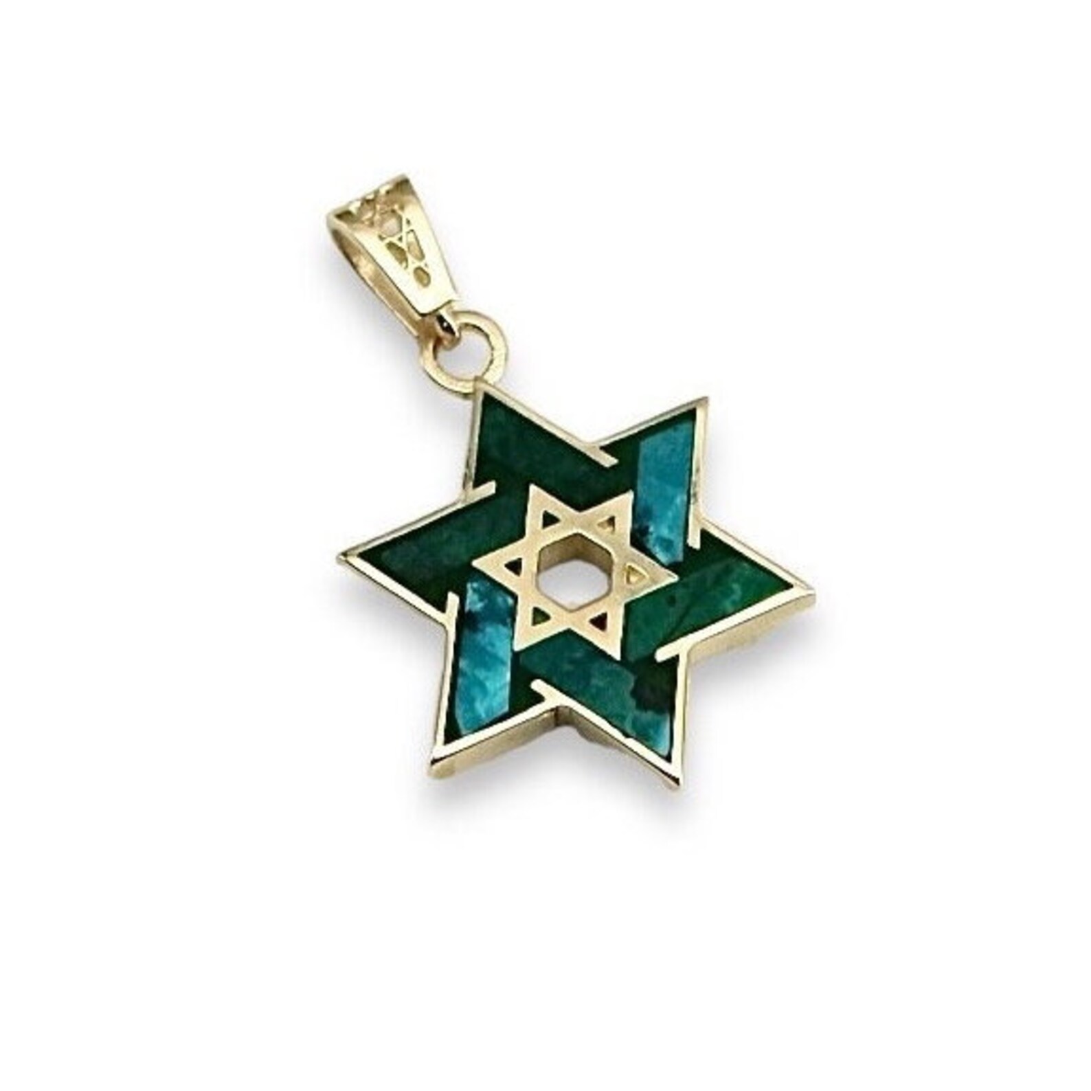 14k Gold Star of David Pendant, Green Eilat Stone, Jewish Jewelry - Etsy