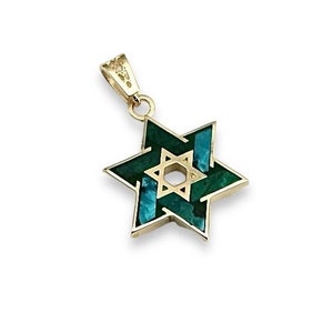 14k Gold Star of David Pendant, Eilat Stone, Magen David With Eilat ...