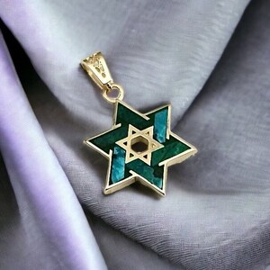 14k Gold Star of David Pendant, Eilat Stone, Magen David With Eilat ...