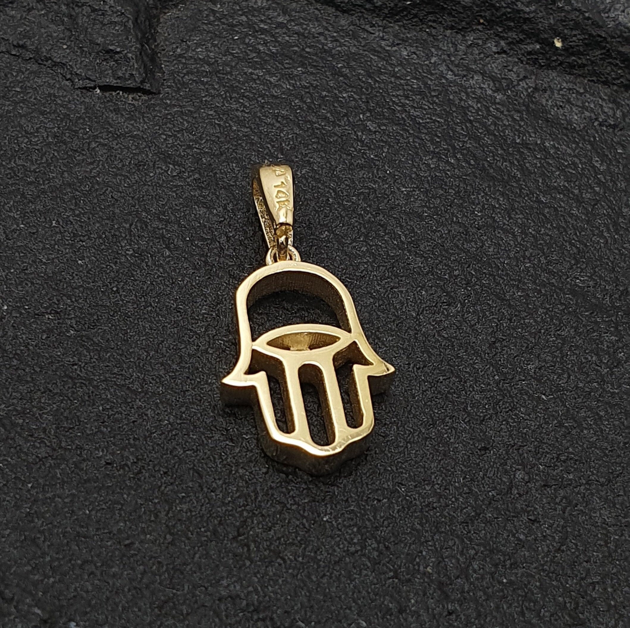 14k Hamsa Pendant Gold Hamsa With Diamond Classic Hamsa - Etsy