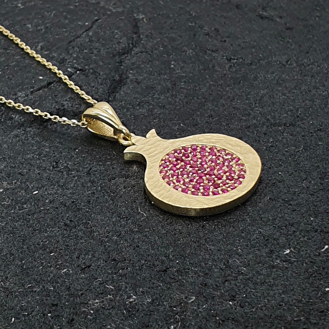 14k Gold Pomegranate Ruby Pendant, Jewish Jewelry, Gold Pendant ...